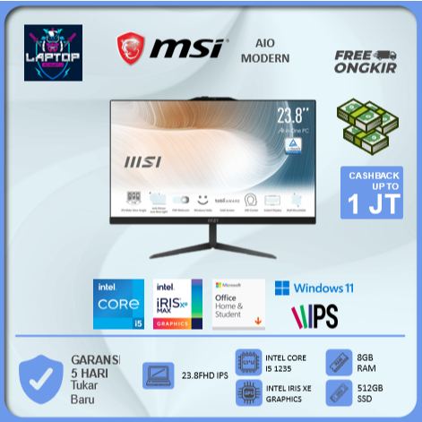 Jual MSI AIO MODERN I5 1235 8GB 512GB W11+OHS 23.8FHD IPS | Shopee ...