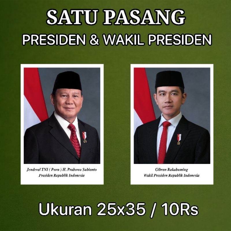 Jual Gambar Poster Foto Presiden Dan Wakil Presiden 2024-2029 / Prabowo Gibran Ukuran 25x35 ...