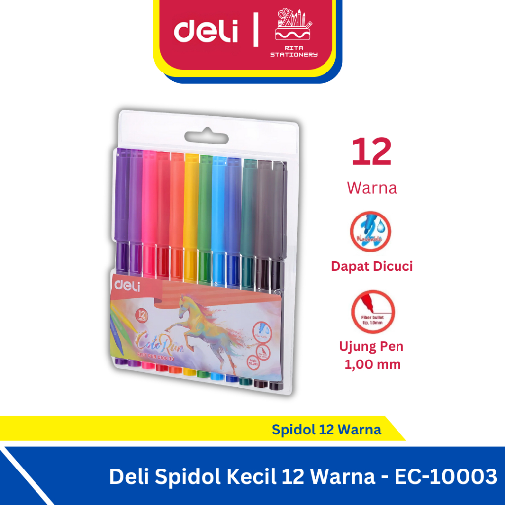 Jual Deli Felt Pens / Spidol 12 Warna Color - EC100 03 | Shopee Indonesia