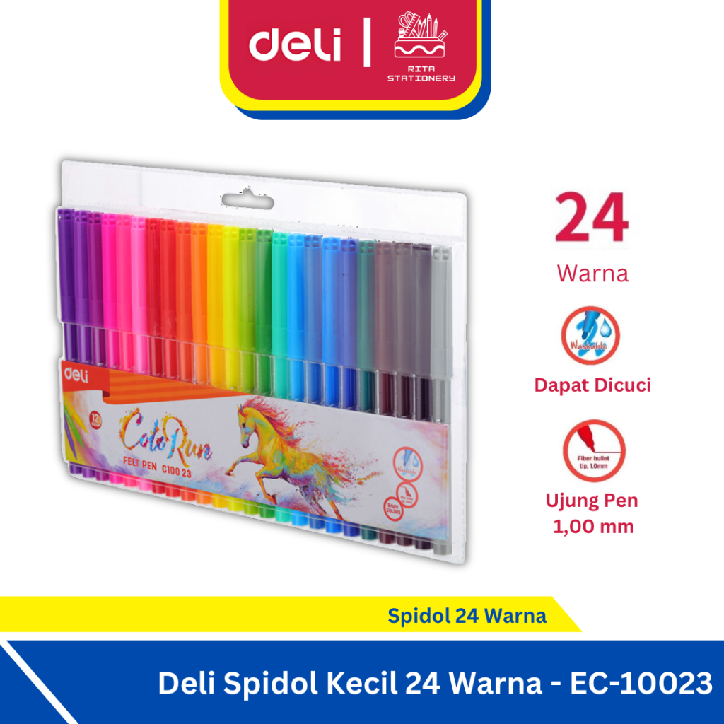 Jual Deli Felt Pens / Spidol 24 Warna Color - EC100 23 | Shopee Indonesia