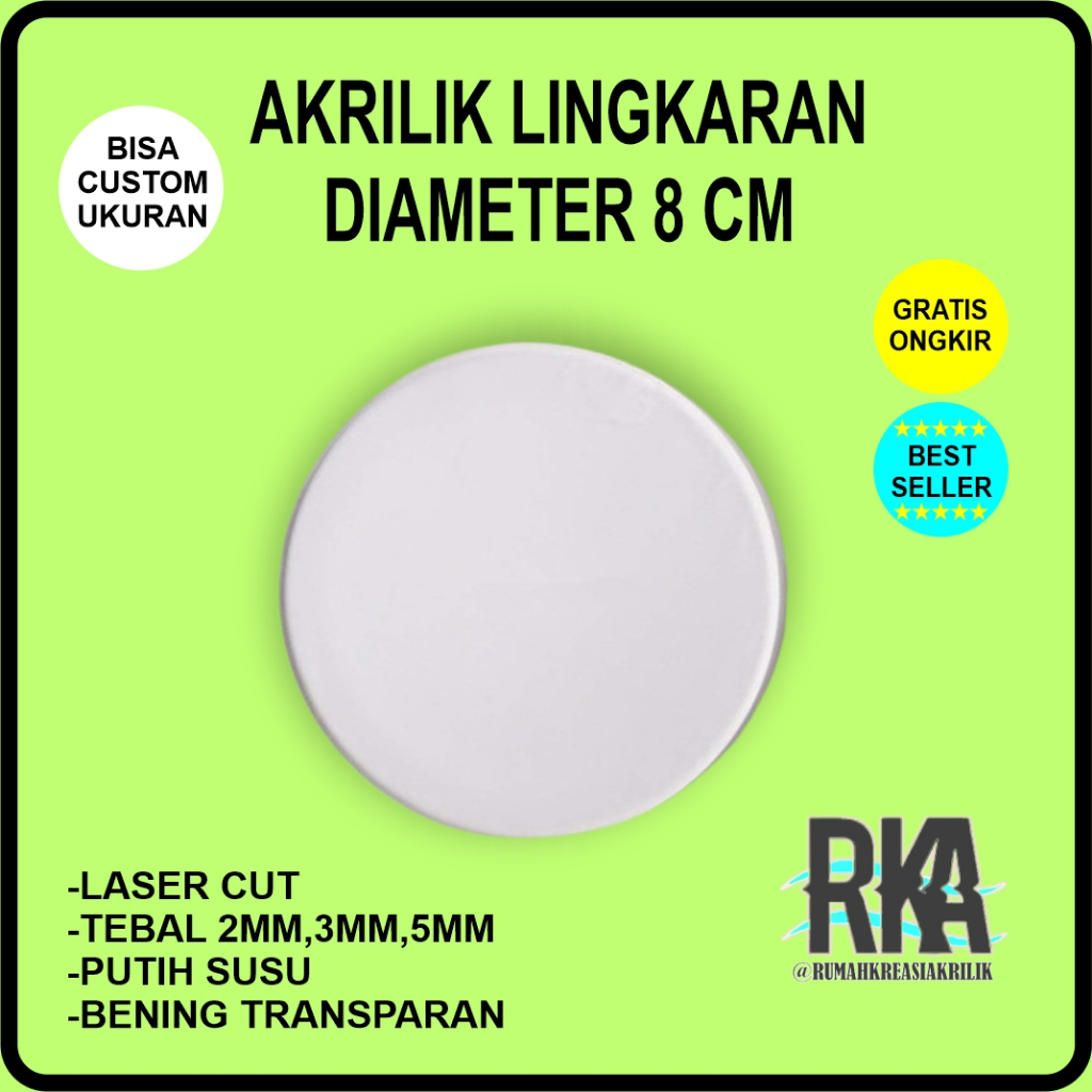 Jual AKRILIK BULAT DIAMETER 8CM AKRILIK LINGKARAN LASER CUT 2MM 3MM 5MM BENING TRANSPARAN PUTIH ...