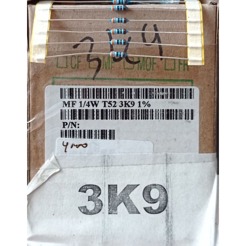 Jual Resistor Metal 3K9 1/4Watt MF 1/4W T52-3K9-1% Resistor Taiwan ...