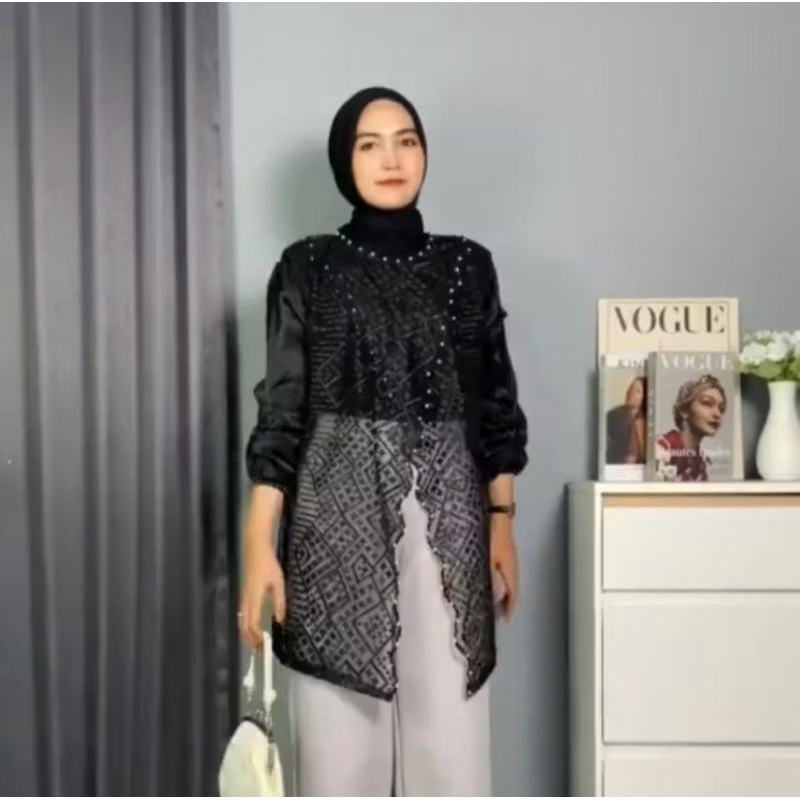 Jual outer kondangan/kebaya Zize Outer Brokat Organza Full Payet/Tunik ...