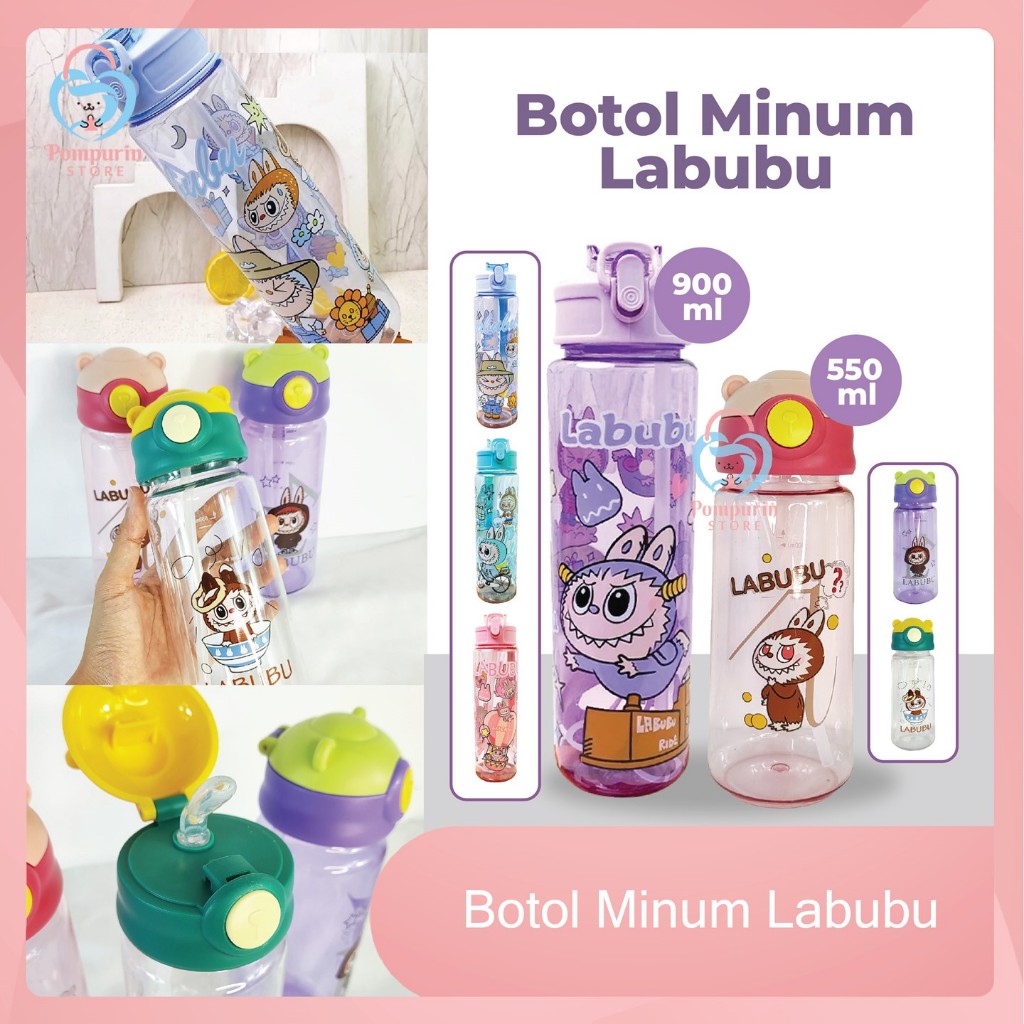 Jual Botol Minum Labubu 900ml - Botol Minum Anak Lucu (Free Sedotan ...