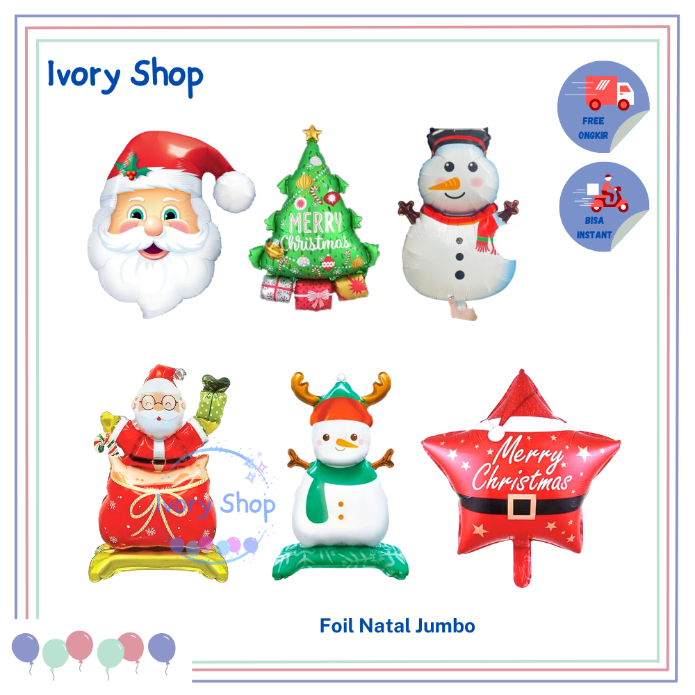 Jual Balon Foil Natal Merry Christmas Stand Snowman Kepala Santa Pohon ...