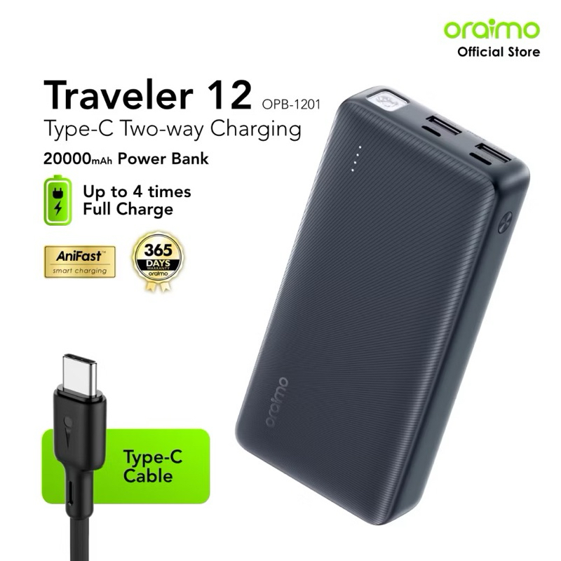 Jual ORAIMO Powerbank Traveler 12 Kapasitas Nyata 20000mAh OPB-1201 ...
