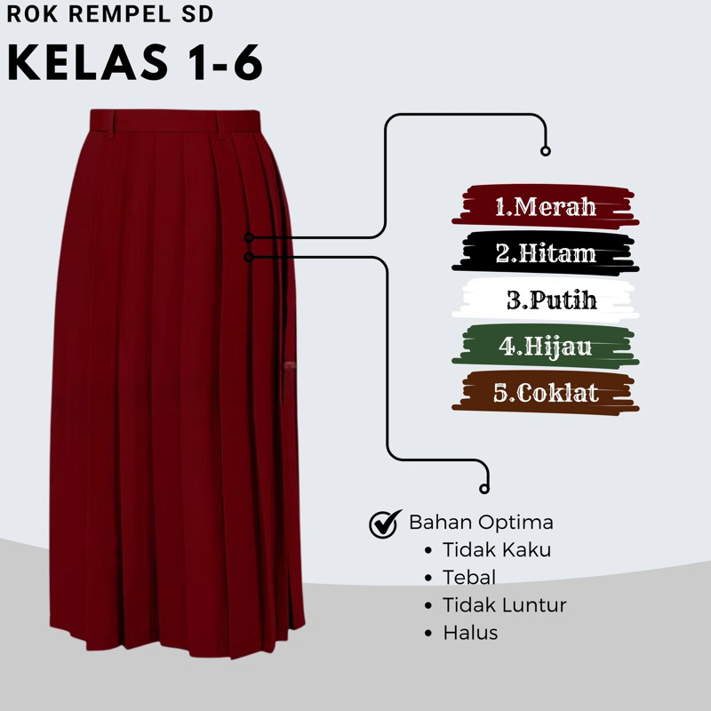 Jual Rok Panjang Sekolah SD Perempuan Seragam Sekolah SD MI Rok Panjang Rempel Lipit Merah ...