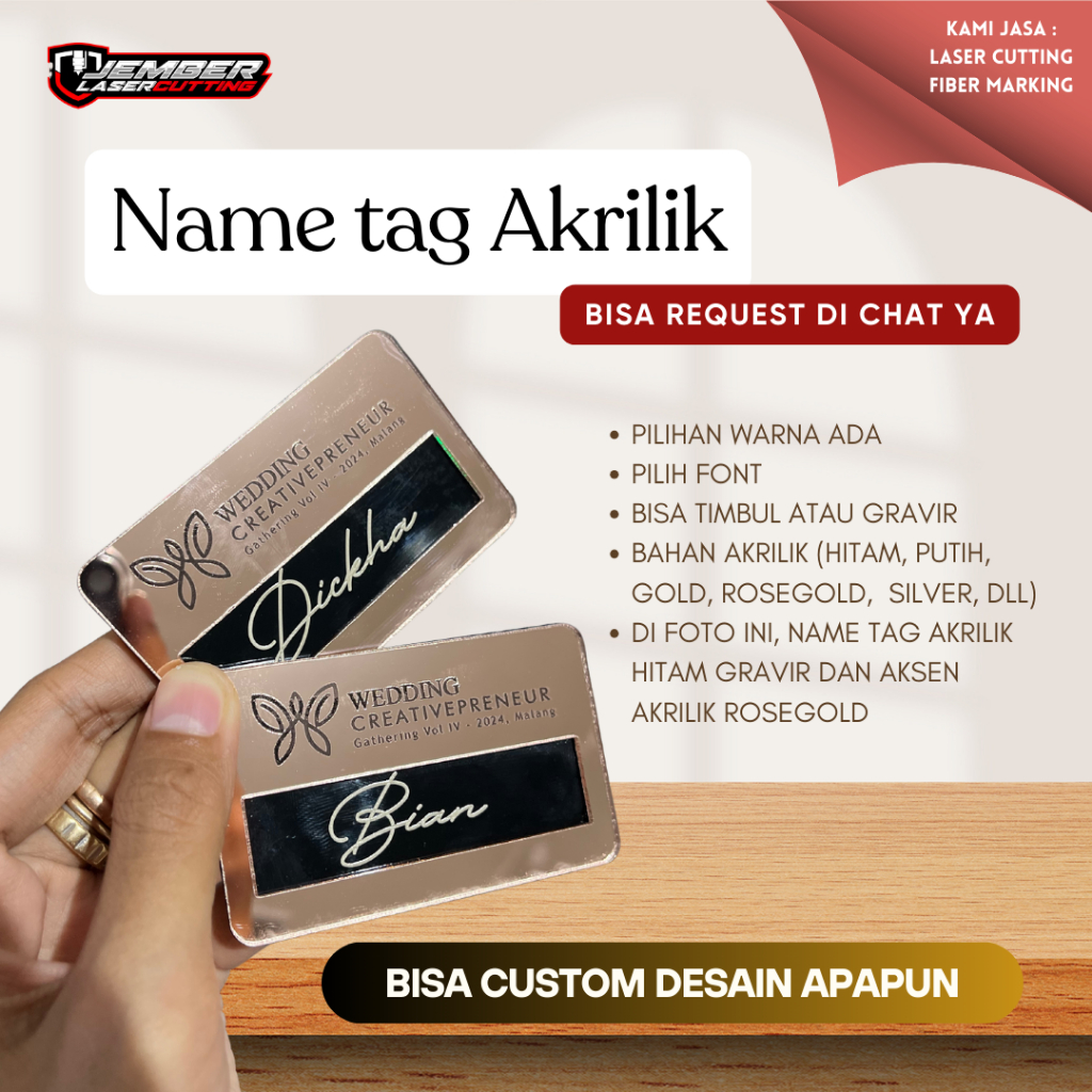 Jual NAME TAG NAMA DADA AKRILIK NAMA MEJA AKRILIK CUSTOM | Shopee Indonesia