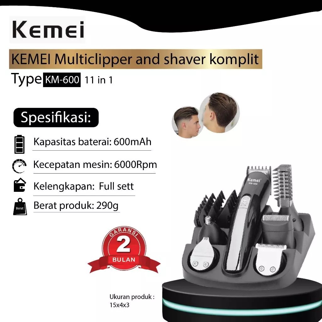 Jual Kemei KM-600 Alat cukur rambut set 11 IN 1 Multiclipper and shaver komplit | Shopee Indonesia