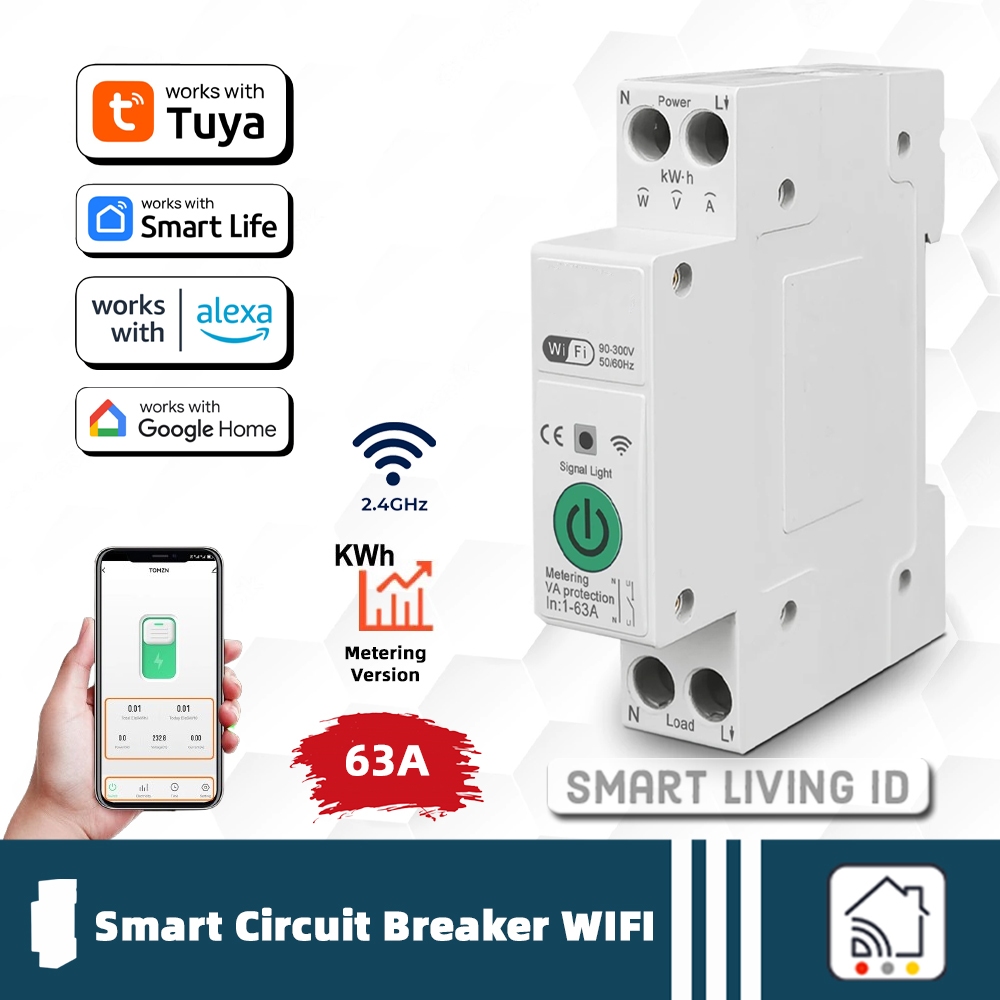 Jual Tuya Smart LIfe MCB Circuit Breaker WIFI 63A 1P KWH Energy Monitor ...
