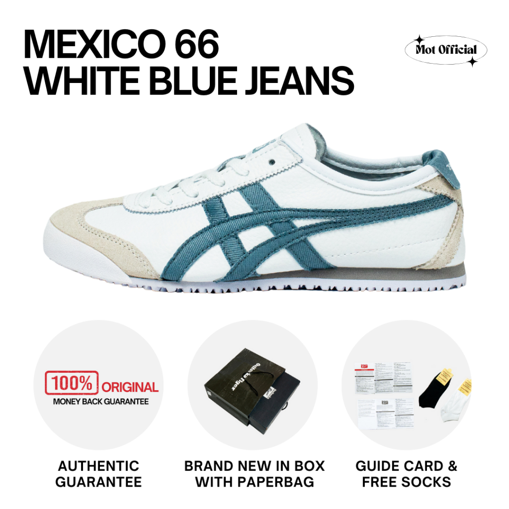 Jual Sepatu Bertali Leather White Blue Jeans | Shopee Indonesia