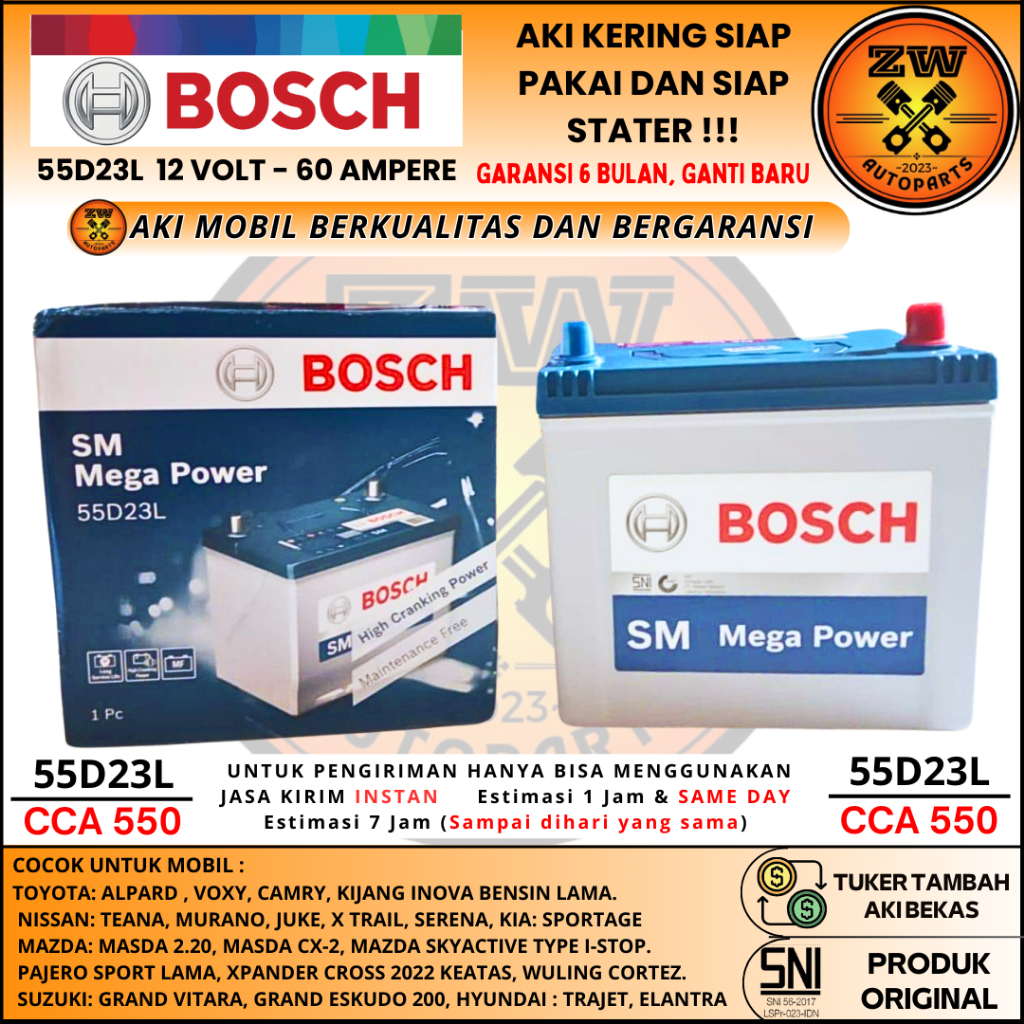 Jual AKI MOBIL 55D23L BOSCH MF 12 VOLT 60 AMPERE AKI KERING | Shopee Indonesia