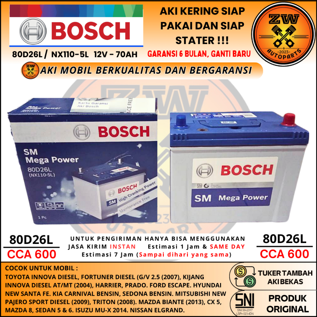 Jual AKI MOBIL 80D26L / NX110-5L / N70L BOSCH MF 12V 70AH AKI KERING ...
