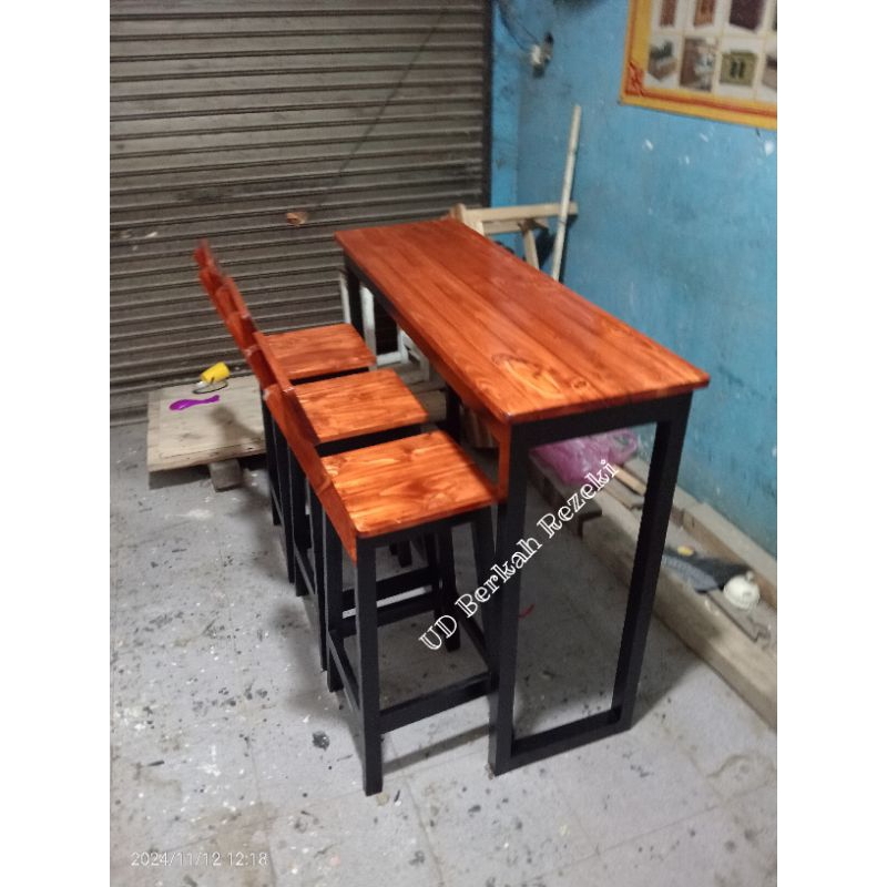 Jual 1 set meja makan bar, meja makan bar buat cafe kayu jati belanda ...
