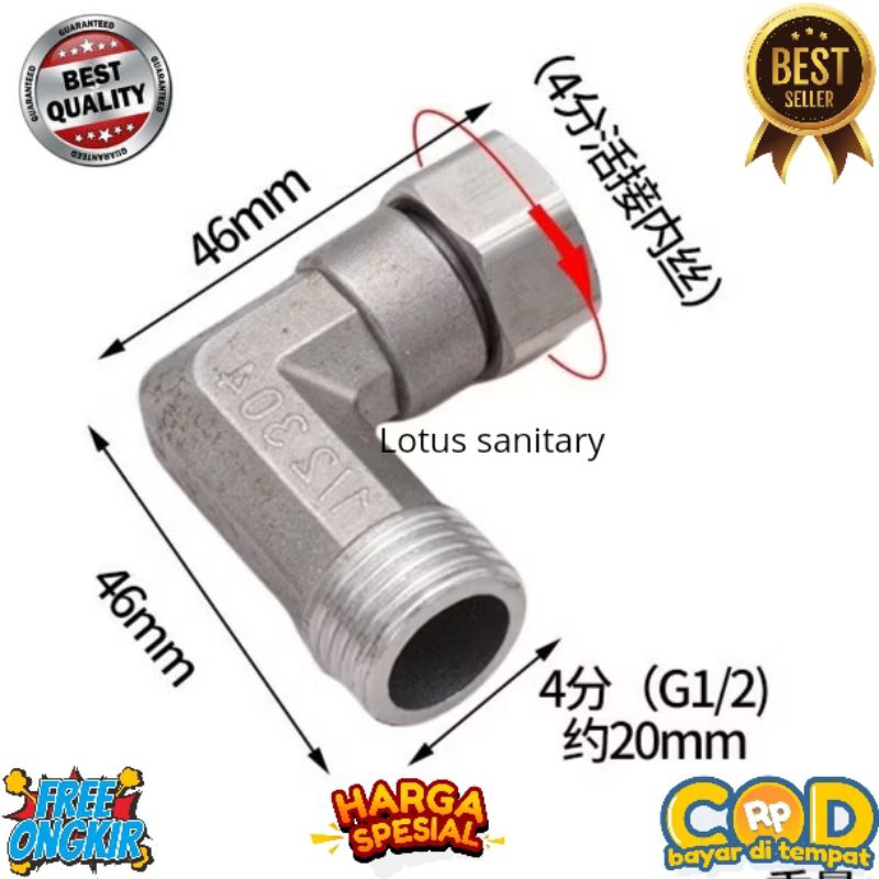 Jual knee Elbow stainless drat luar + drat dalam putar / nepel knie sambungan pipa 1/2" kni L ...