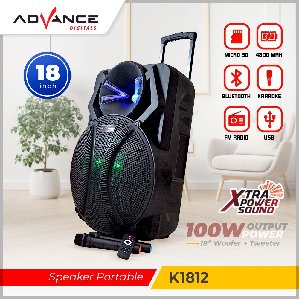 Jual Speaker Advance K1812 Speaker Meeting 18inch Bluetooth Portable Free 2 Mic Wireless ...