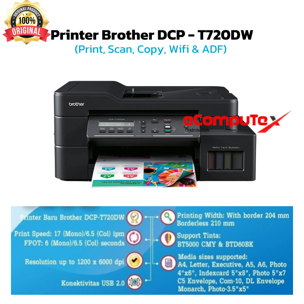 Jual PRINTER BROTHER DCP-T720DW PRINT SCAN COPY WIFI ADF T720DW ORIGINAL - GARANSI RESMI ...