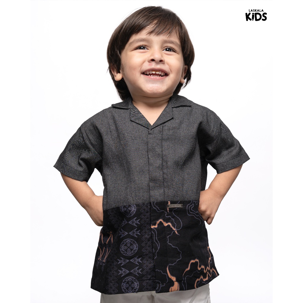 Jual Laskala Basic Kids Gavin Dark Grey Premium Kemeja Anak Balita Laki ...
