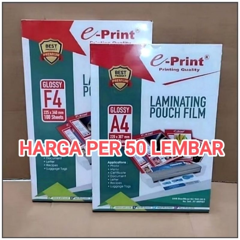 Jual 50 Lembar Plastik Laminating A4/F4 EPRINT ( Kualitas Terpercaya ) PACKING AMAN | Shopee ...