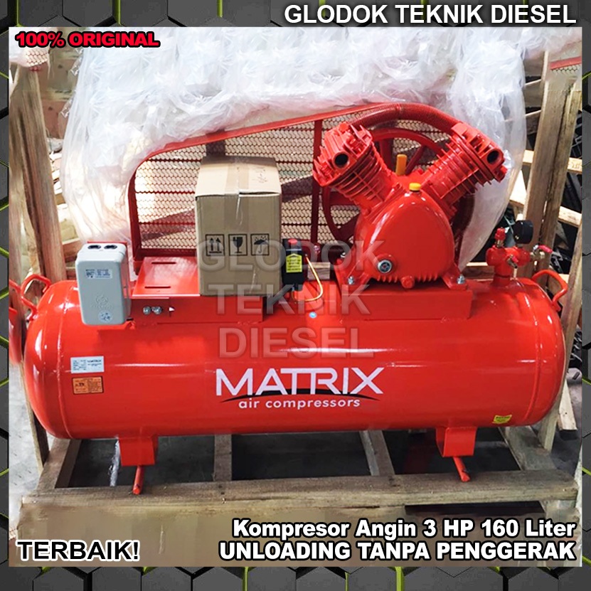 Jual Matrix Kompresor Angin 3 HP 160 Liter + Engine Penggerak Diesel ...