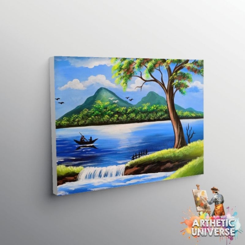Jual Lukisan Pemandangan Danau | Aesthetic Teksture Tebal Modern Art 3D ...