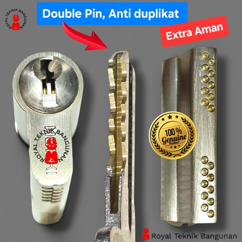 Jual Silinder Kunci Pintu Double Pin 32mm x 60mm Extra Safety / Kuningan Computer Key Anti ...