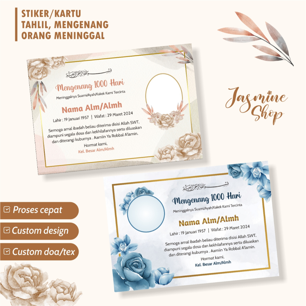 Jual Cetak Kartu/Stiker Mengenang 40/100/1000 Hari Wafatnya, Stiker ... Jual Cetak Kartu/Stiker Mengenang 40/100/1000 Hari Wafatnya, Stiker ...