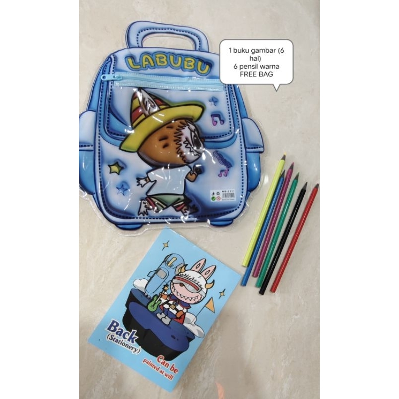 Jual labubu set paket mewarnai labubu tas pensil warna buku gambar ...