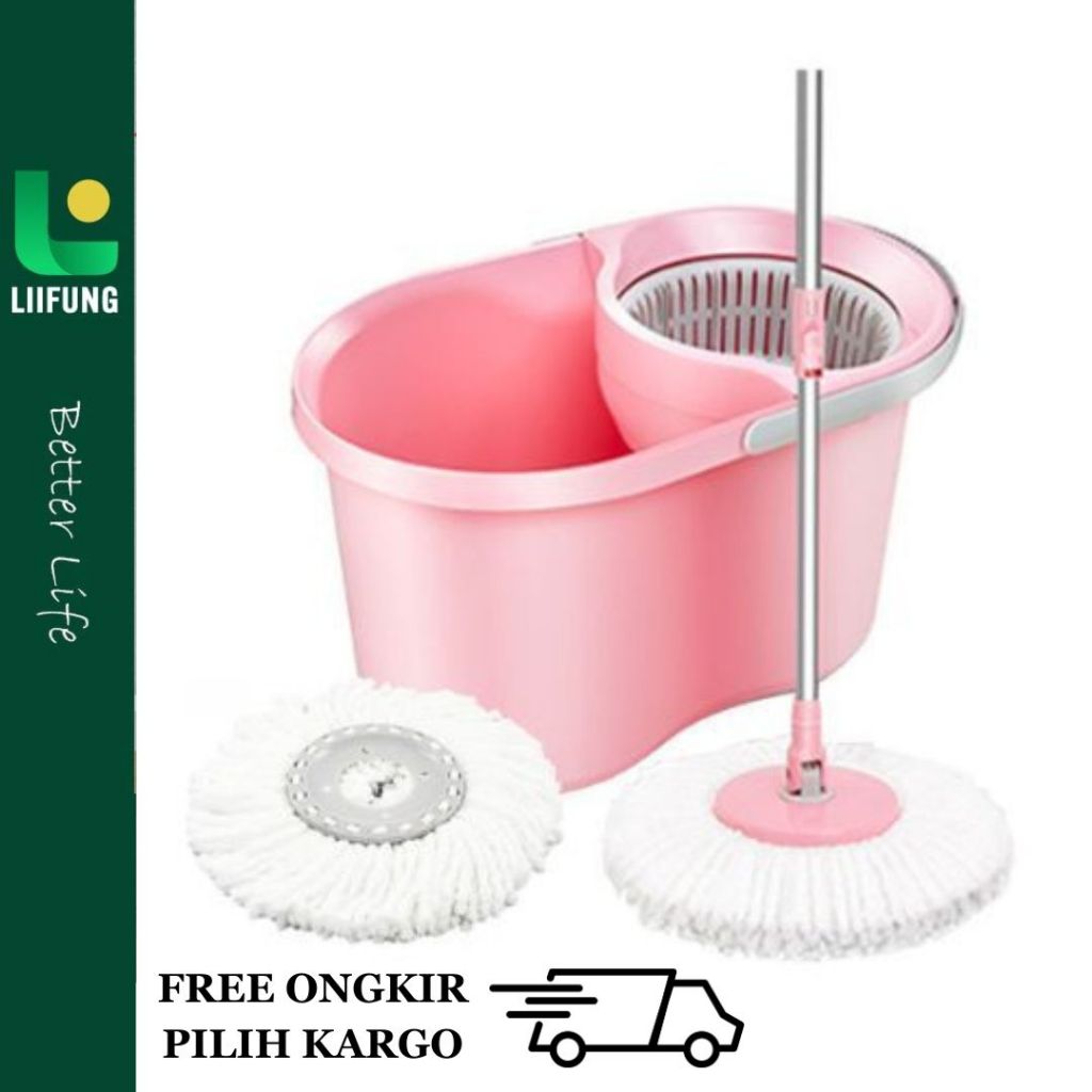 Jual 1 SET PINK Alat Pel Lantai Super Mop Putar Alat Pel Otomatis Pel ...