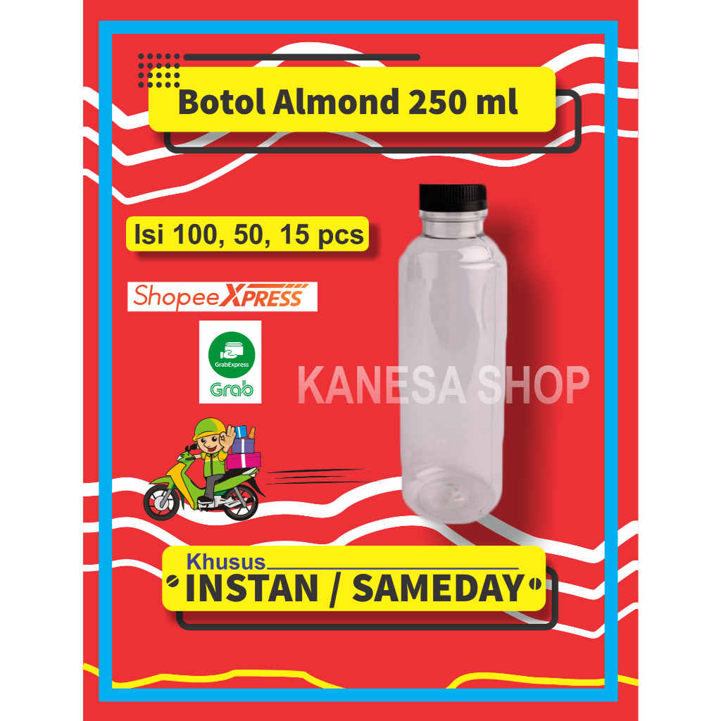 Jual [INSTAN/SAMEDAY] Botol Almond 250 ml / Botol Plastik Almond 250 ml ...