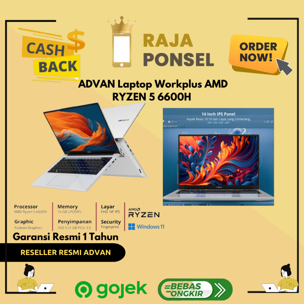 Jual ADVAN Laptop Workplus AMD RYZEN 5 6600H 14'' FHD IPS 16GB 512GB ...