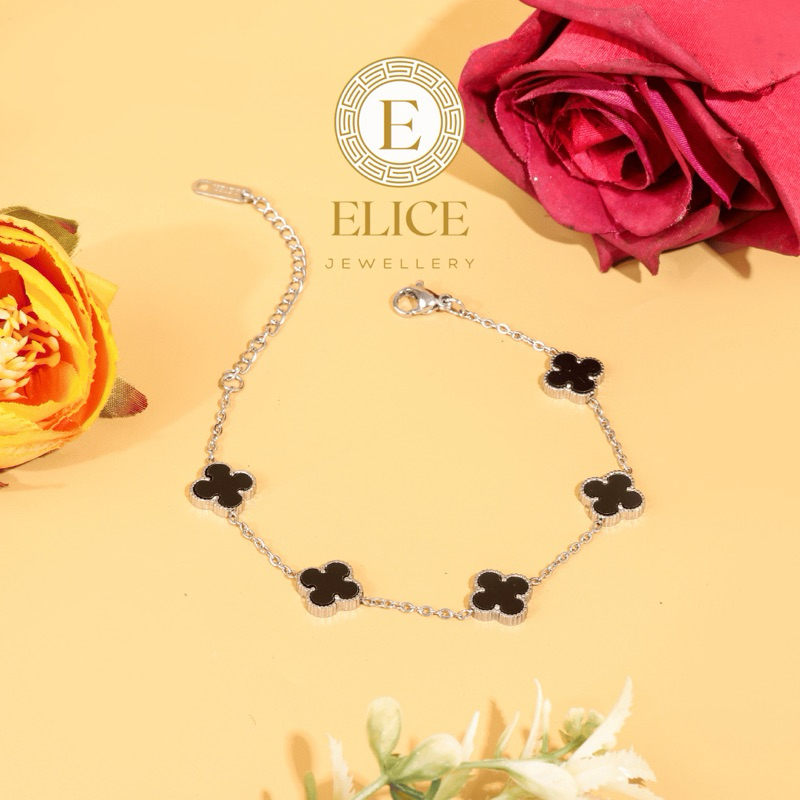 Jual Elice Jewellery - Gelang Titanium Wanita Bunga Clover Hitam 3 ...