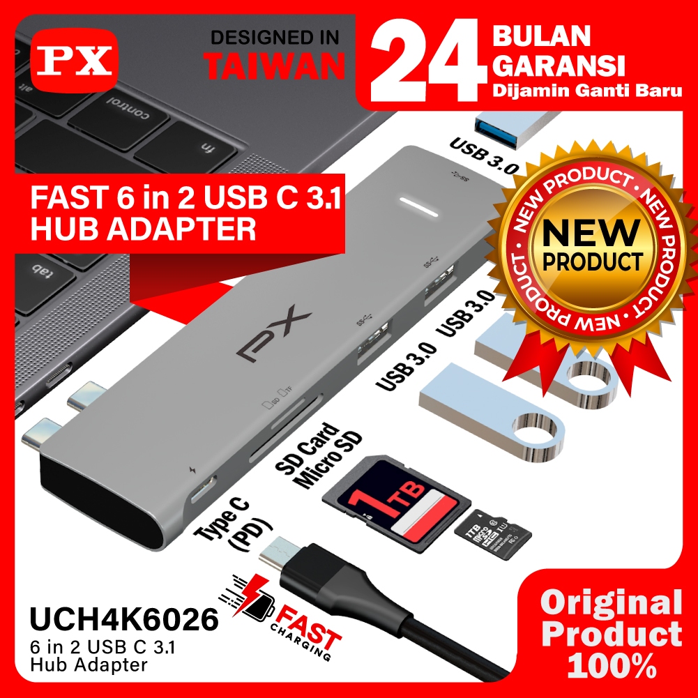 Jual Hub Converter Type C 3.1 to HDMI 4K USB Macbook 6 in 2 PX ...