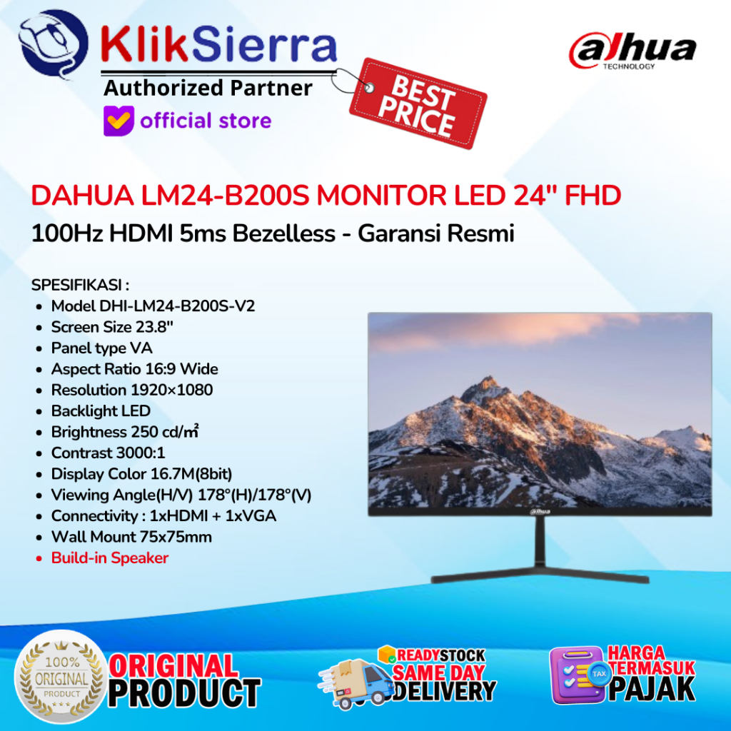 Jual LED Monitor Dahua 24’’ Inch DHI-LM24-A200 V2 FHD HDMI Resmi | Shopee Indonesia