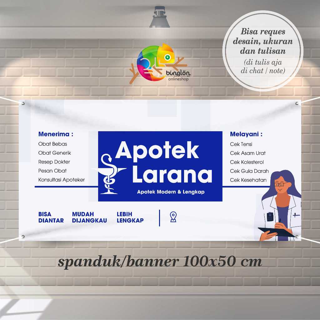 Jual Cetak Spanduk Banner Biru Putih Modern Spanduk Apotek Obat ...