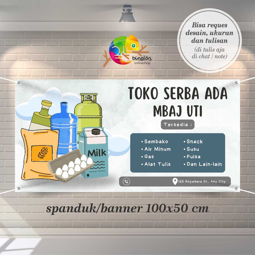 Jual Cetak Spanduk Banner Biru Muda dan Hijau Ilustratif Estetik Toko ...
