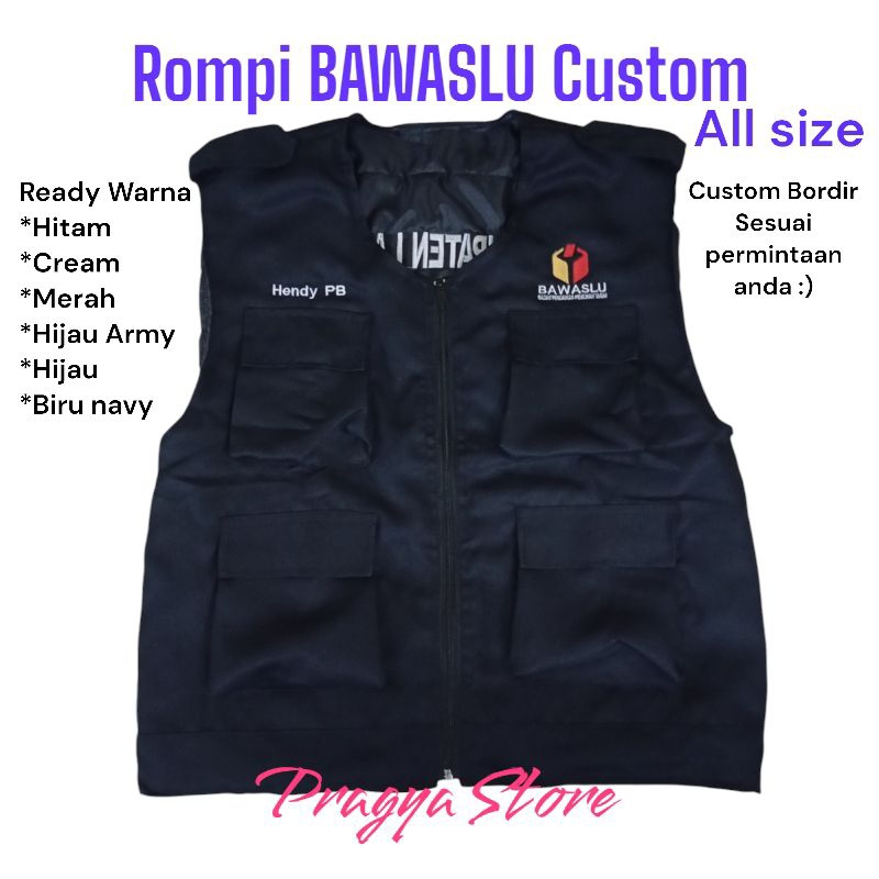 Jual Rompi BAWASLU Hitam All Size Custom Nama & Daerah anda :) | Shopee ...