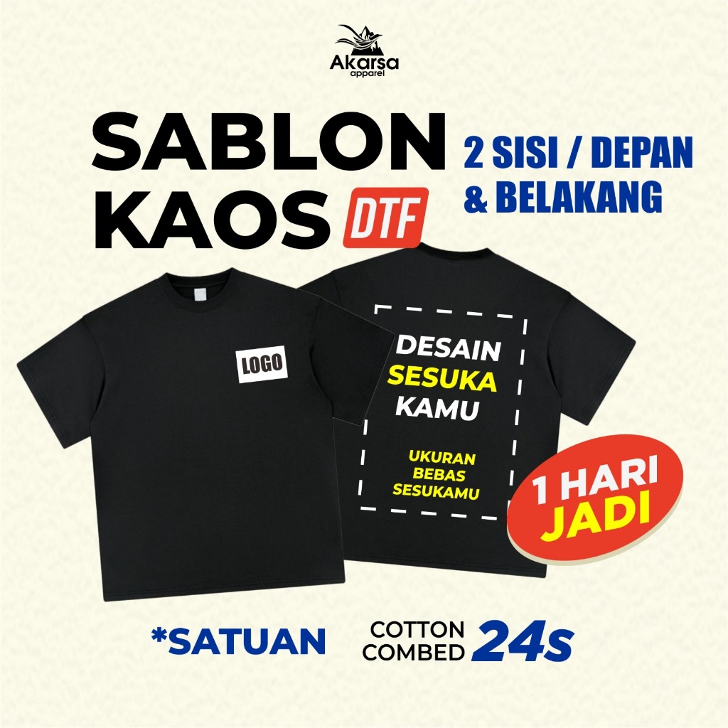 Jual [ 1 HARI JADI ] Kaos custom sablon 2 sisi Custome DTF kaos sablon oversize cotton combed ...