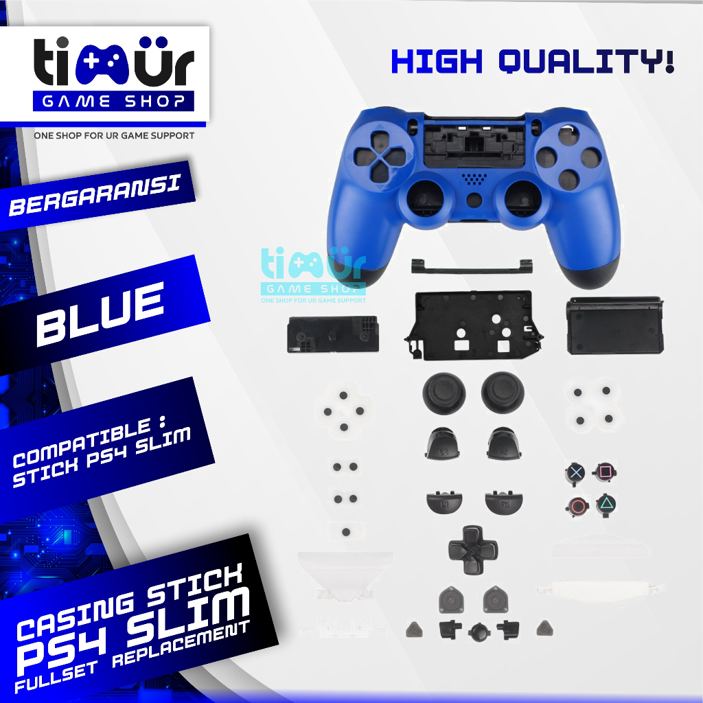 Jual Casing Stik Stick PS4 Wireless DS4 Slim LED Light Bar Fullset Biru ...
