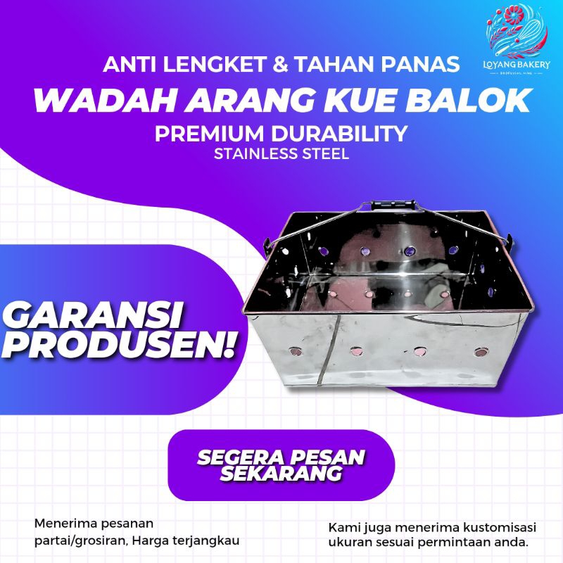 Jual Cetakan Kue Balok Loyang Panggang Arang Anglo 20x29x15 cm - Loyang ...