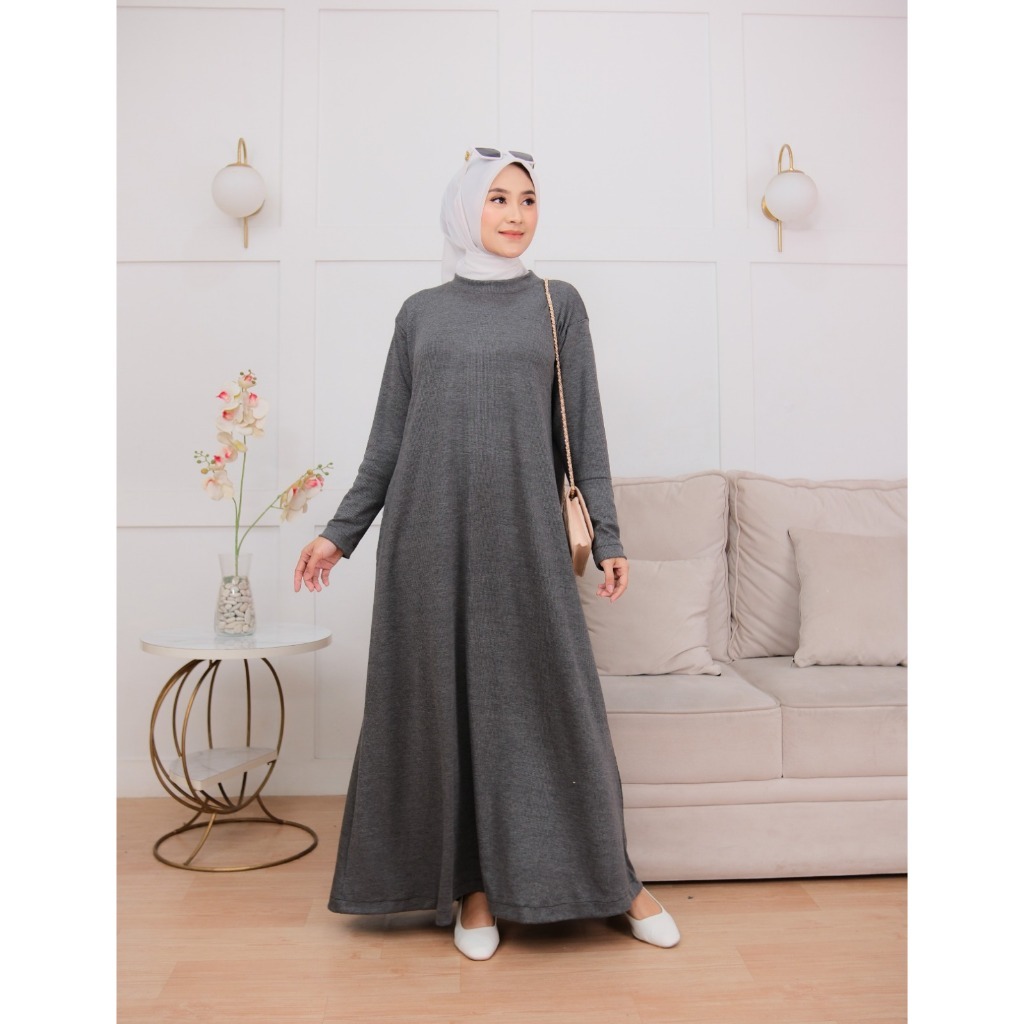 Jual Inara Batwing Button Knit Premium Kancing Gold Gamis Kekinian Dress Knit Terbaru | Shopee ...