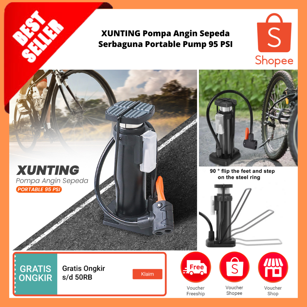 Jual Pompa Angin Sepeda Serbaguna Portable Pump 95 PSI / Pompa Udara ...