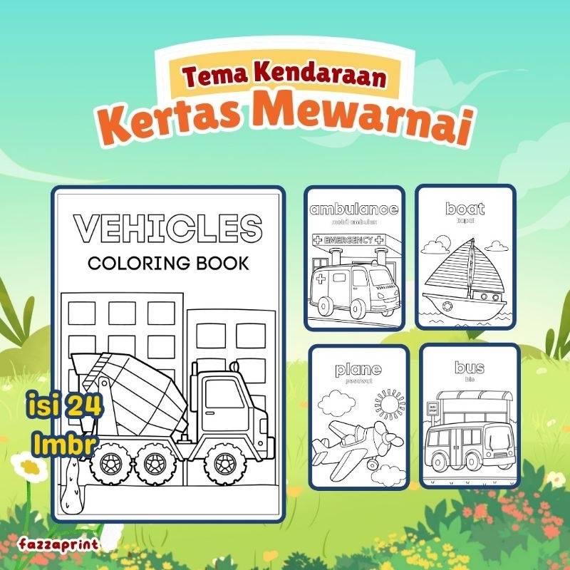 Jual KERTAS GAMBAR MEWARNAI TEMA KENDARAAN ISI 24 LEMBAR / KERTAS ...