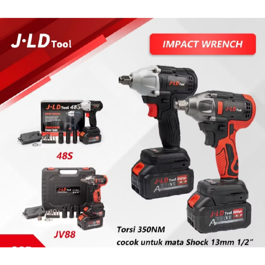 Jual Impact wrench JLD 88Vf pembuka baut baterai 1 - impact JLD 350Nm ...