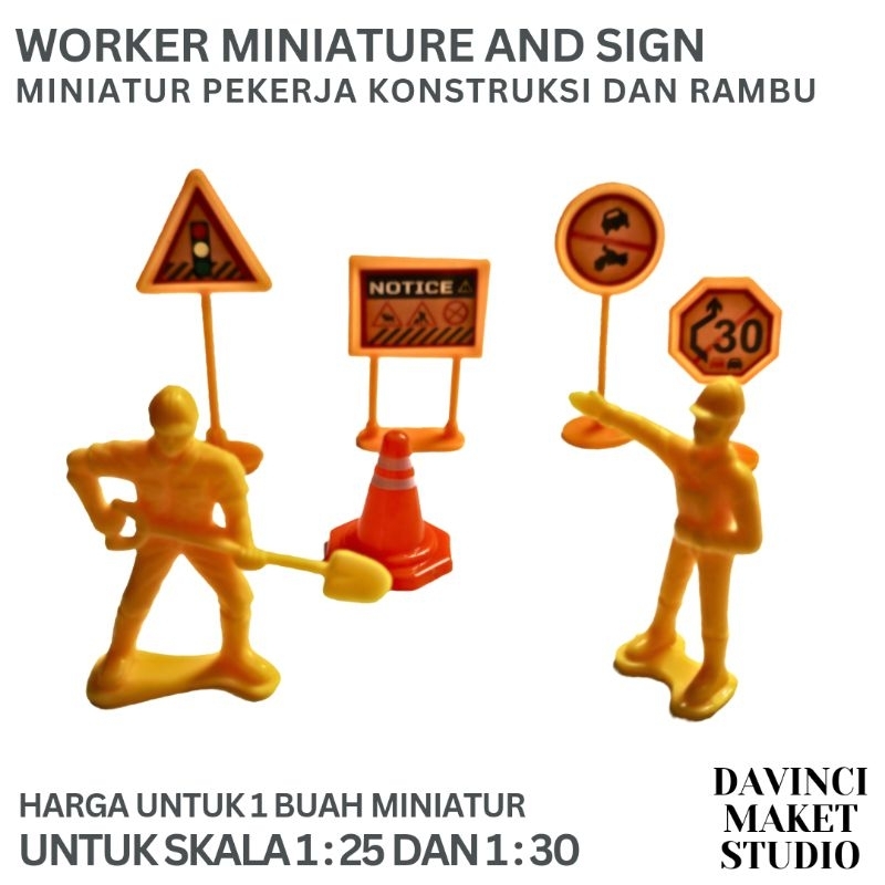 Jual (25 30) Miniatur Pekerja Konstruksi dan Papan Rambu Plakat Lalu ...