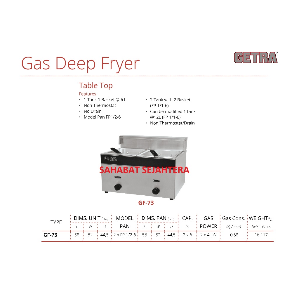 Jual GETRA Gas Deep Fryer GF-73 Penggorengan | Shopee Indonesia