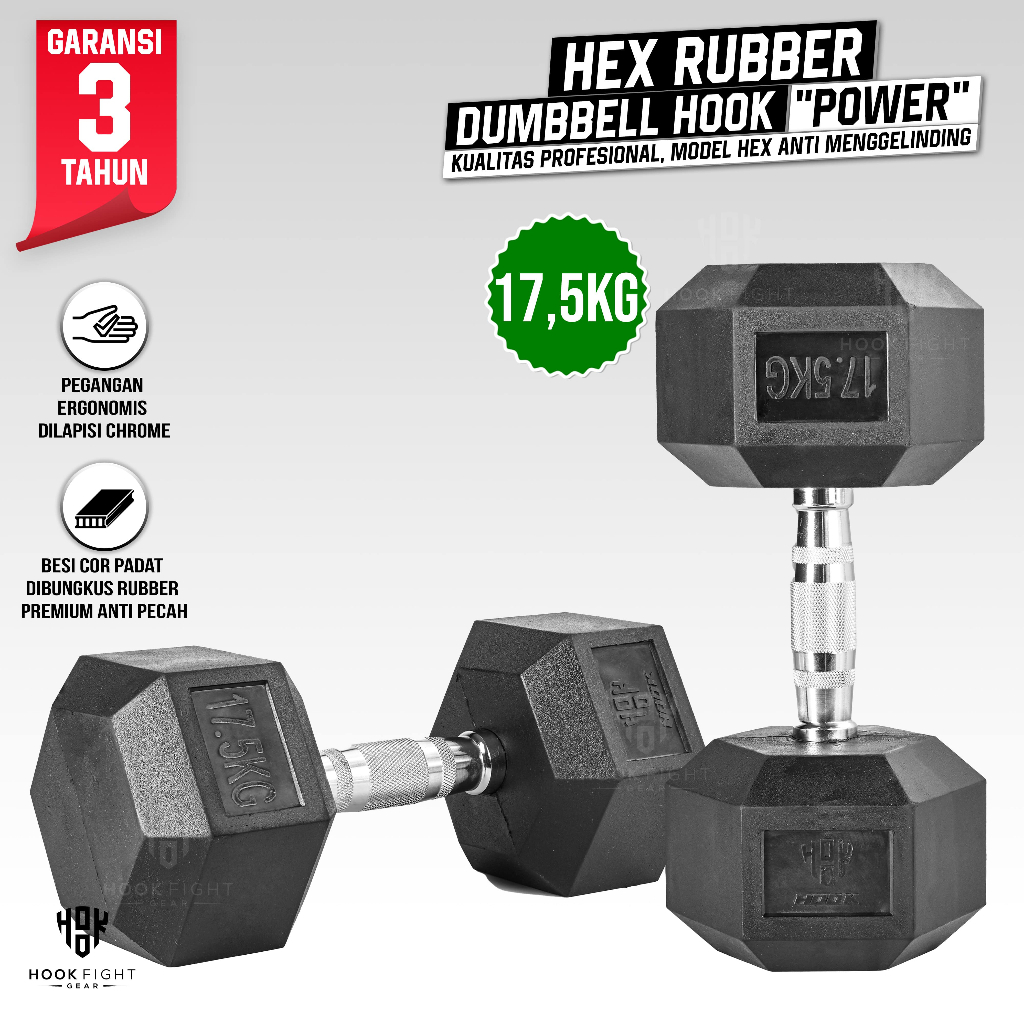 Jual Dumbbell Hexagonal 17.5kg Alat Fitnes Home Gym Dumble Barble ...