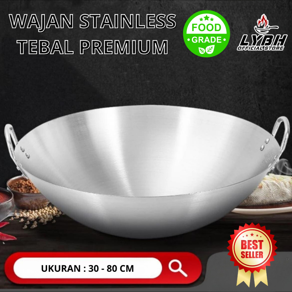Jual “COD”Wajan penggorengan stainless steel tebal dengan dua pegangan, dasar bulat, seluruhnya ...