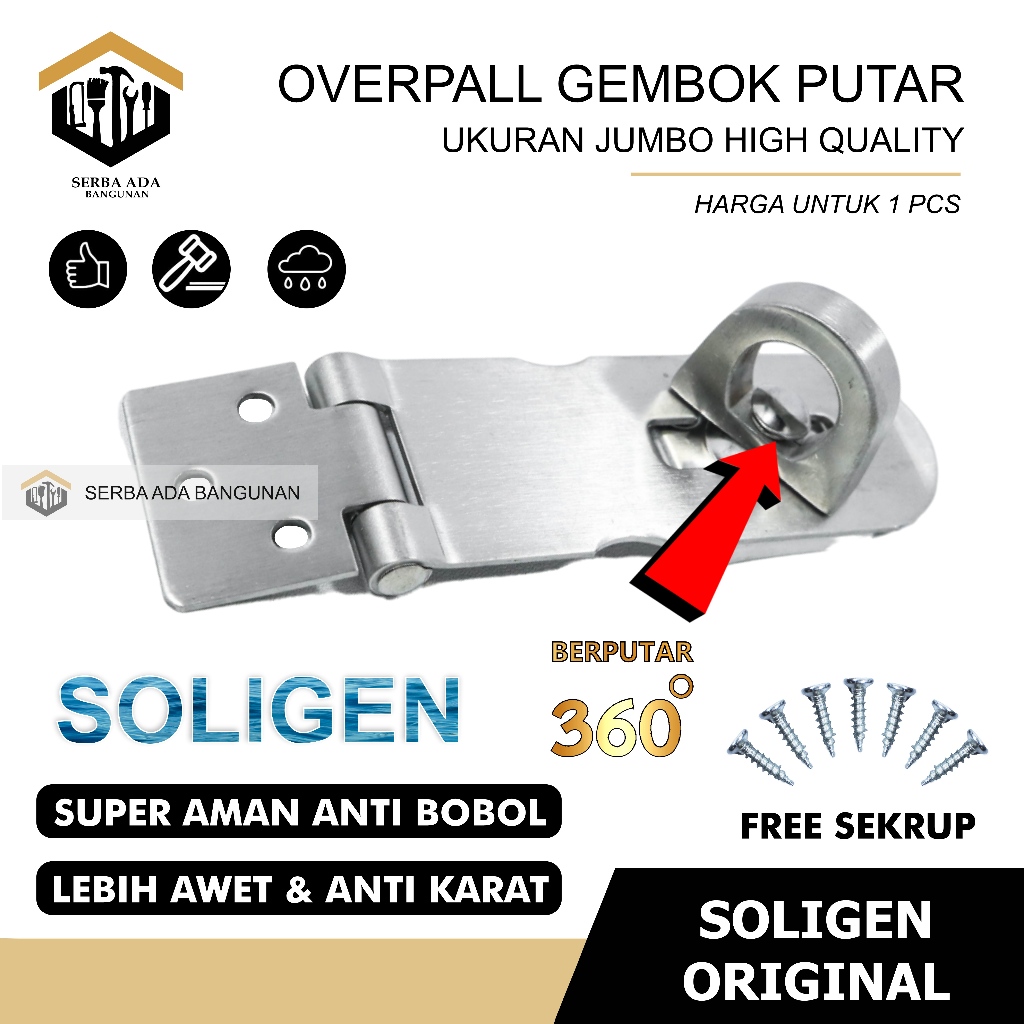 Jual SAB Overpal Gembok SOLIGEN Large Stainless Steel Grendel Kunci ...