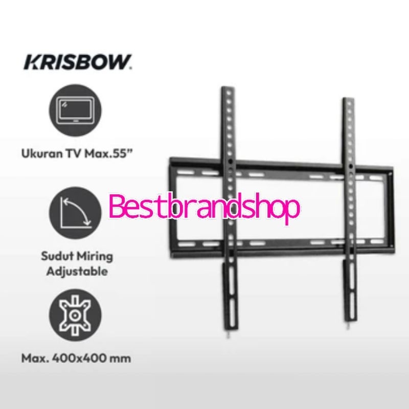 Jual KRISBOW BRACKET TV 33-55 INCI FIXED FIXTURE TV 32 - 55 INCH BLACK ...